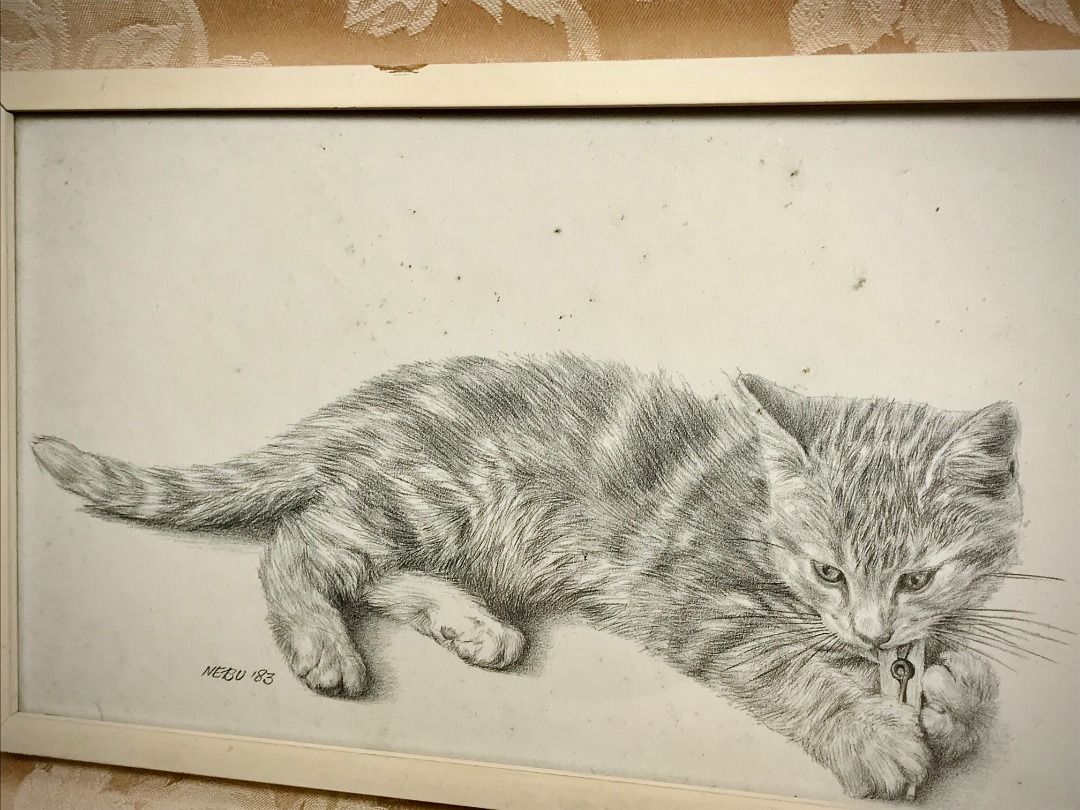 NEBU 1983 Tonal Illustrated Nibbling Clothespin American Shorthair ...