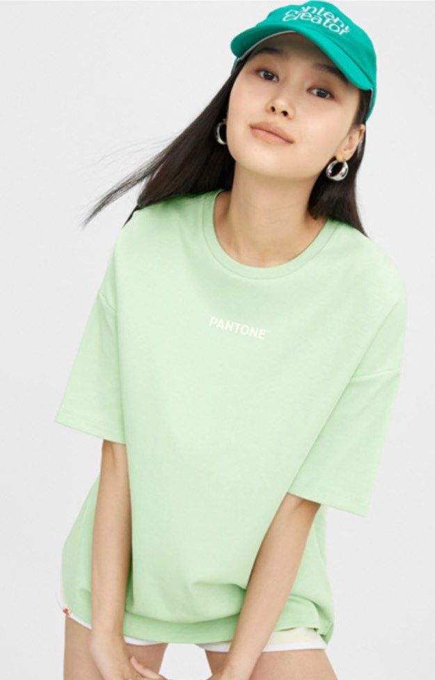 Pantone X Pomelo Slogan Oversized Shirt - Apple Green, Women's Fashion ...