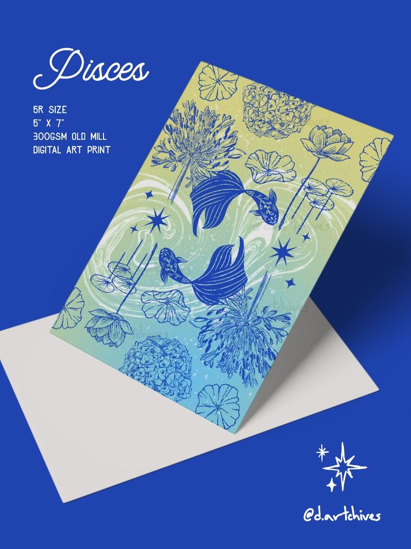 Pisces Art Print | Illustrated Artwork Decoration | Size 5x7 | by d ...