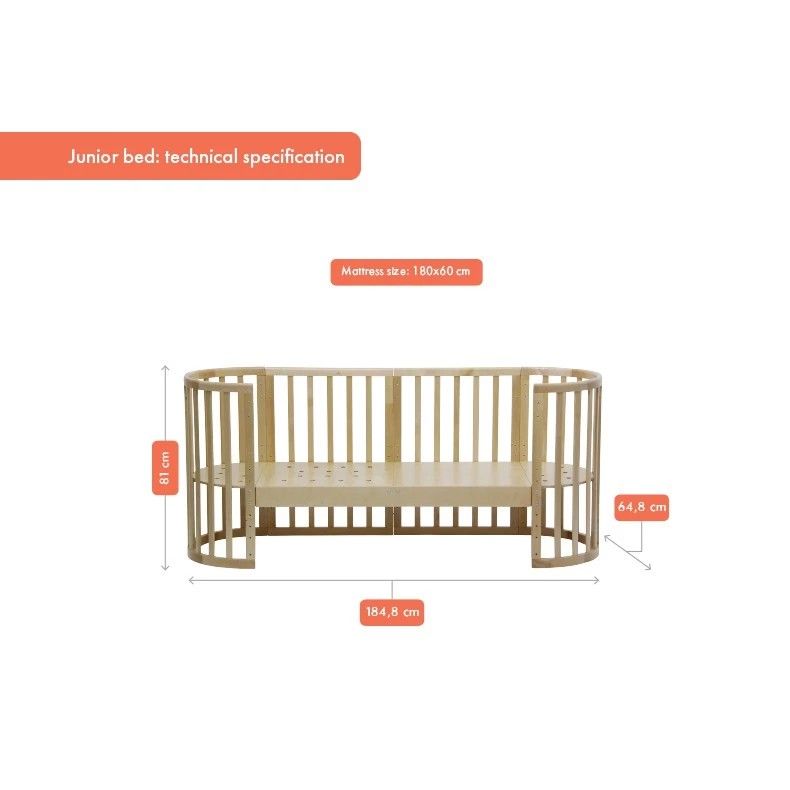 Polini Simple 910 8-in-1 Solid Wood Rounded Convertible Cot with ...