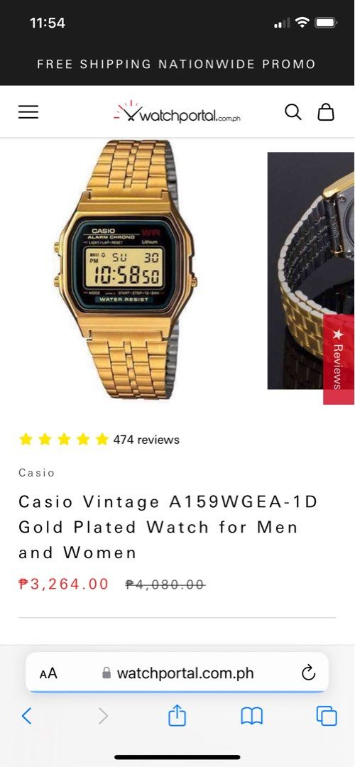 Pre-loved Casio A159W GOLD "God Tier" Vintage Watch, Men's Fashion ...