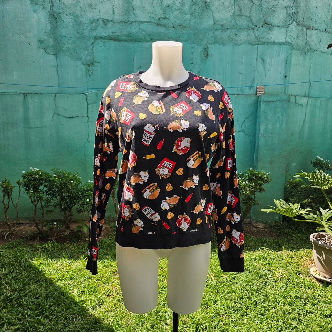 Printed Cat Fast Food Sweater (Fixed Price, Pls Read Description ...