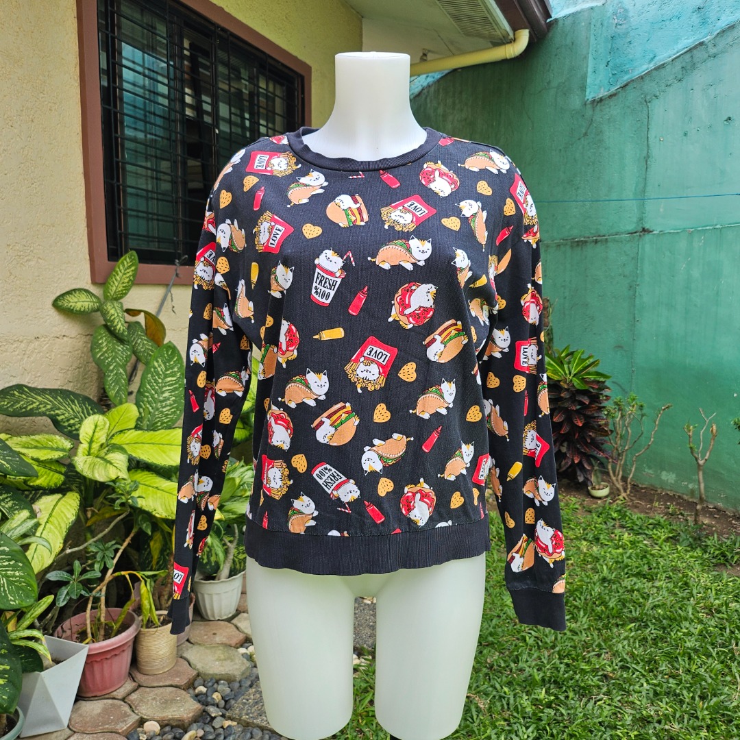 Printed Cat Fast Food Sweater (Fixed Price, Pls Read Description ...