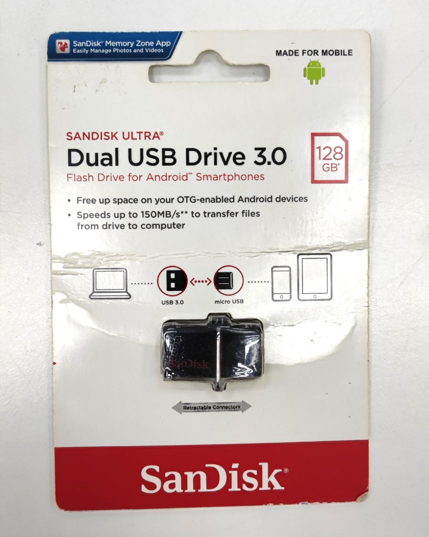 SANDISK SDDD2 Dual Drive with 128GB, 150MB/s & Micro USB / USB 3.0 ...