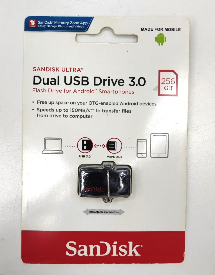 SANDISK SDDD2 Dual Drive with 256GB, 150MB/s & Micro USB / USB 3.0 ...
