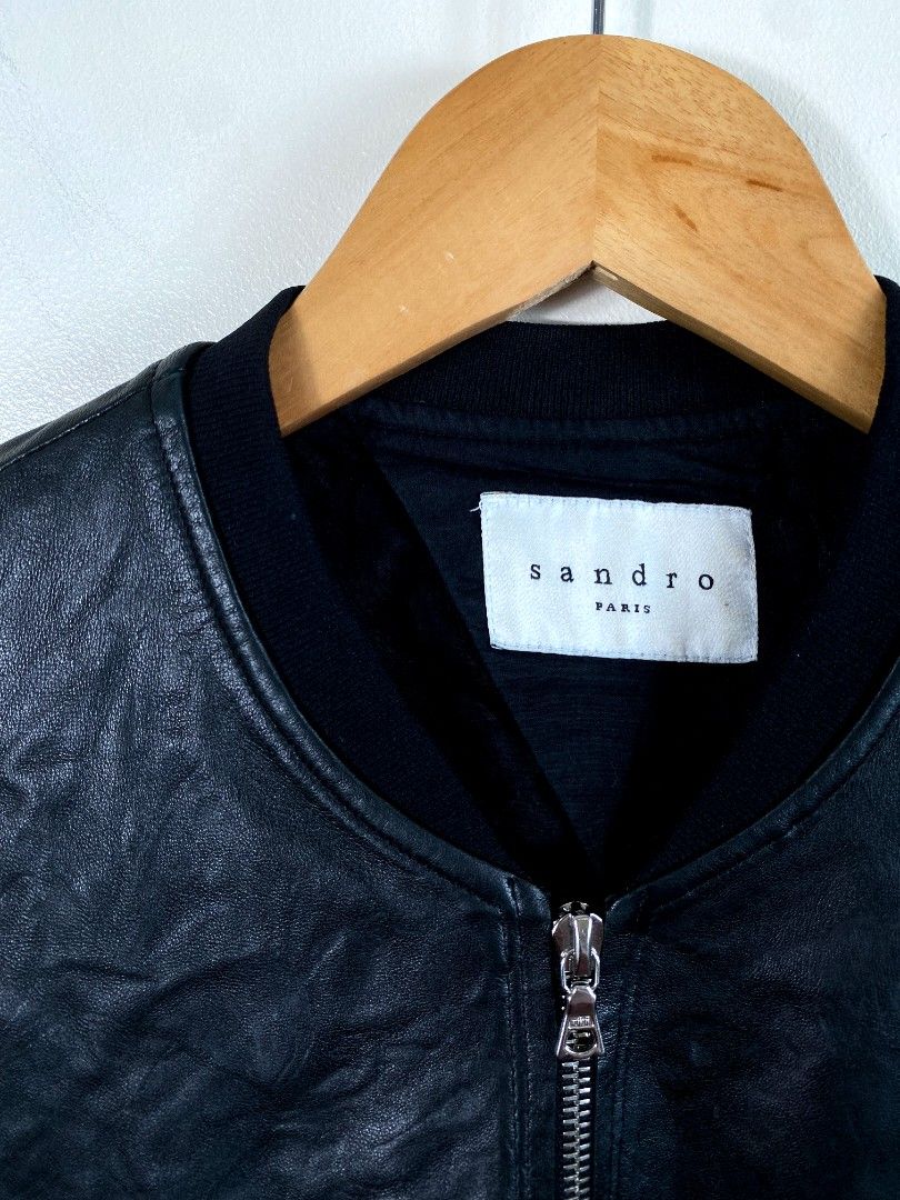 Sandro Paris Front Zip Mesh Longsleeve - Leather Bomber Jacket, Luxury ...