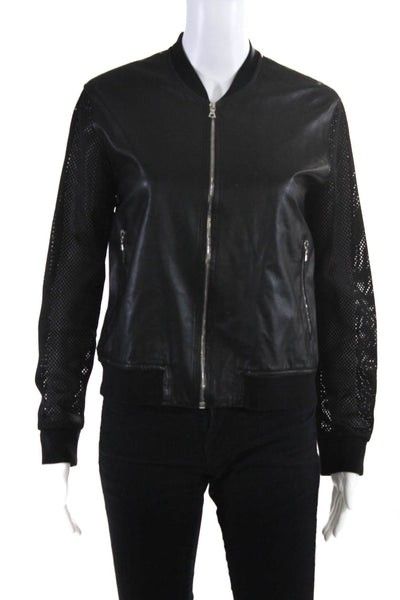 Sandro Paris Front Zip Mesh Longsleeve - Leather Bomber Jacket, Luxury ...