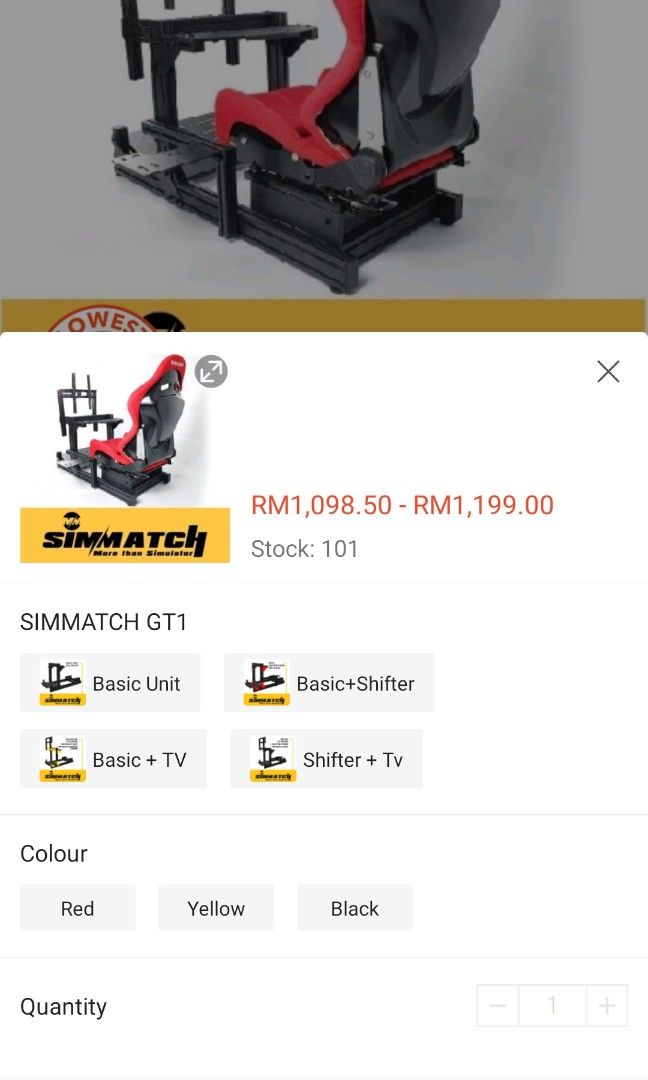 SIMMATCH RACING SIMULATOR RIG STAND GT1, Furniture & Home Living ...