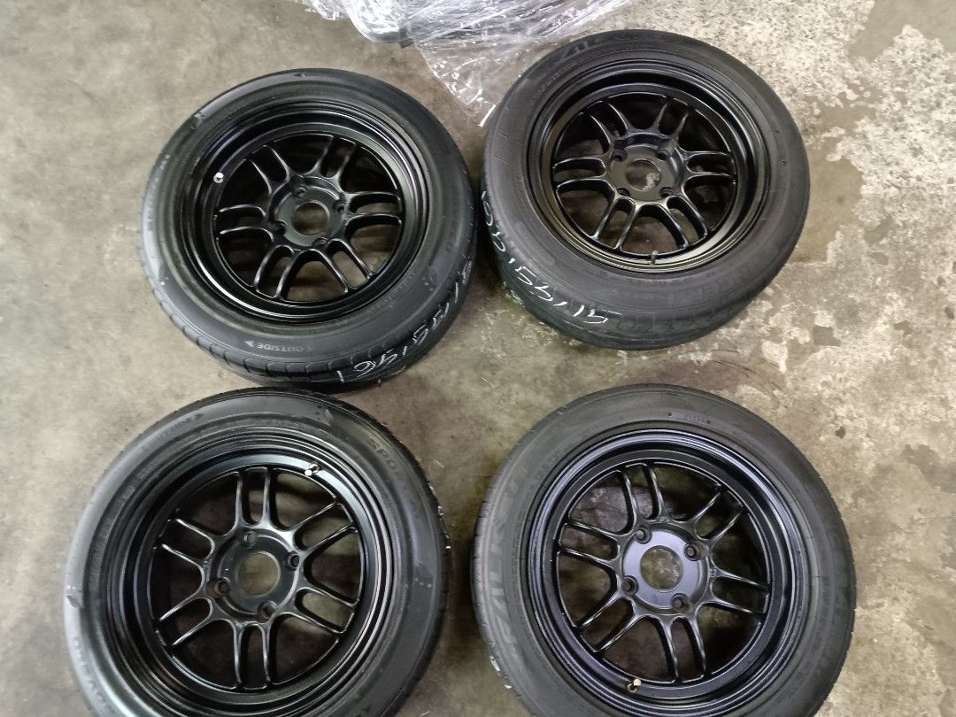 Sport rim second 15 enkei rpf1 black 4x114.3, Auto Accessories on Carousell