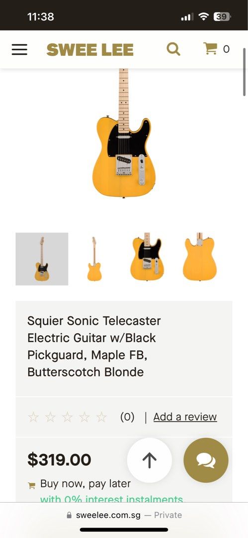 Squier Sonic Telecaster Electric Guitar w/Black Pickguard, Maple FB, Butterscotch Blonde ...