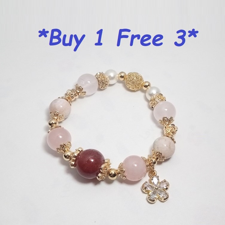 Strawberry Quartz, Rose Quartz, Sakura Agate Bracelet, Women's Fashion ... Strawberry Quartz, Rose Quartz, Sakura Agate Bracelet, Women's Fashion ...