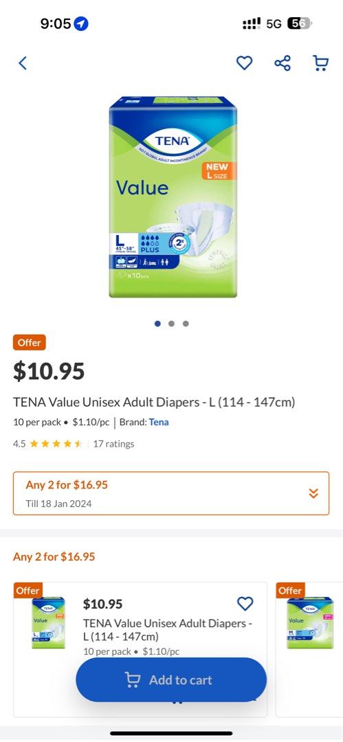 Tena Adult Diapers L size, Health & Nutrition, Medical Supplies & Tools on Carousell
