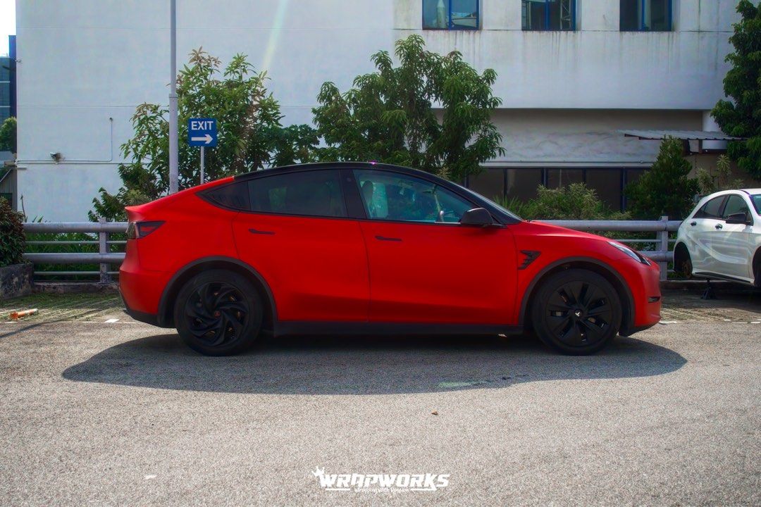 Tesla Model Y - Matte Chrome Metallic Red Full Wrap, Car Accessories ...