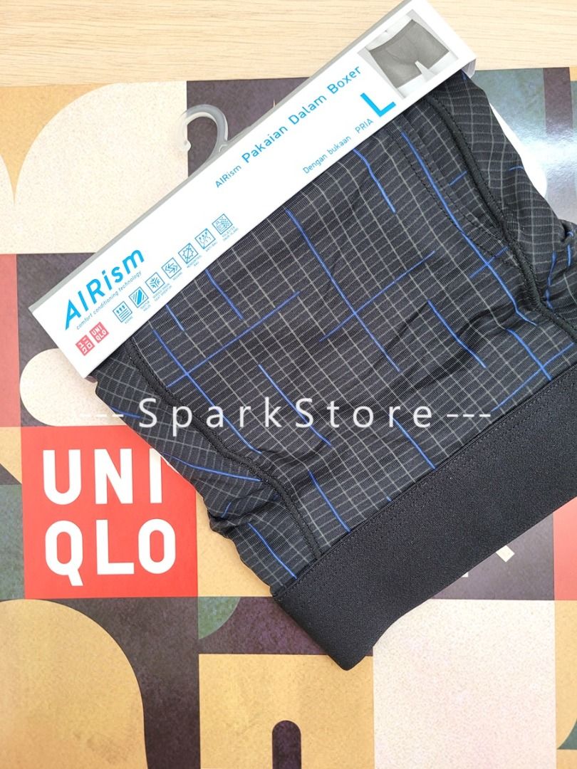 Uniqlo Celana Dalam Boxer Airism Hitam Kotak, Fesyen Pria, Pakaian , Bawahan di Carousell