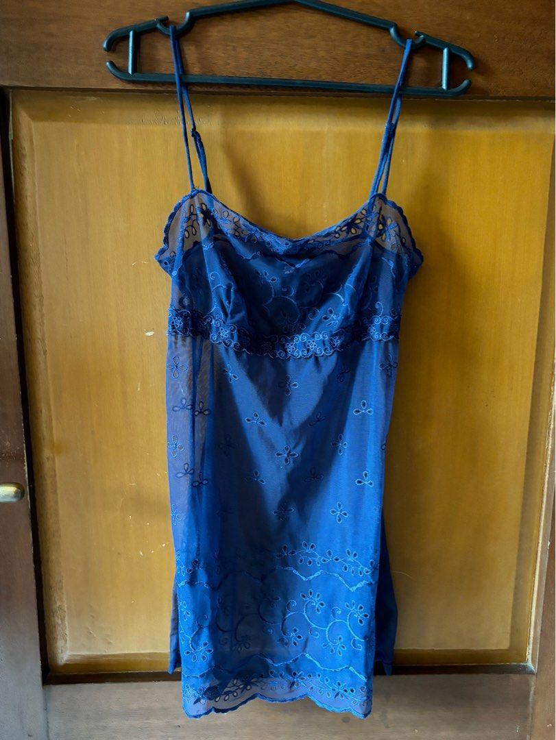 {Victoria’s Secret} Mini Blue Lace Pattern Lingerie Nightie, Women's ...