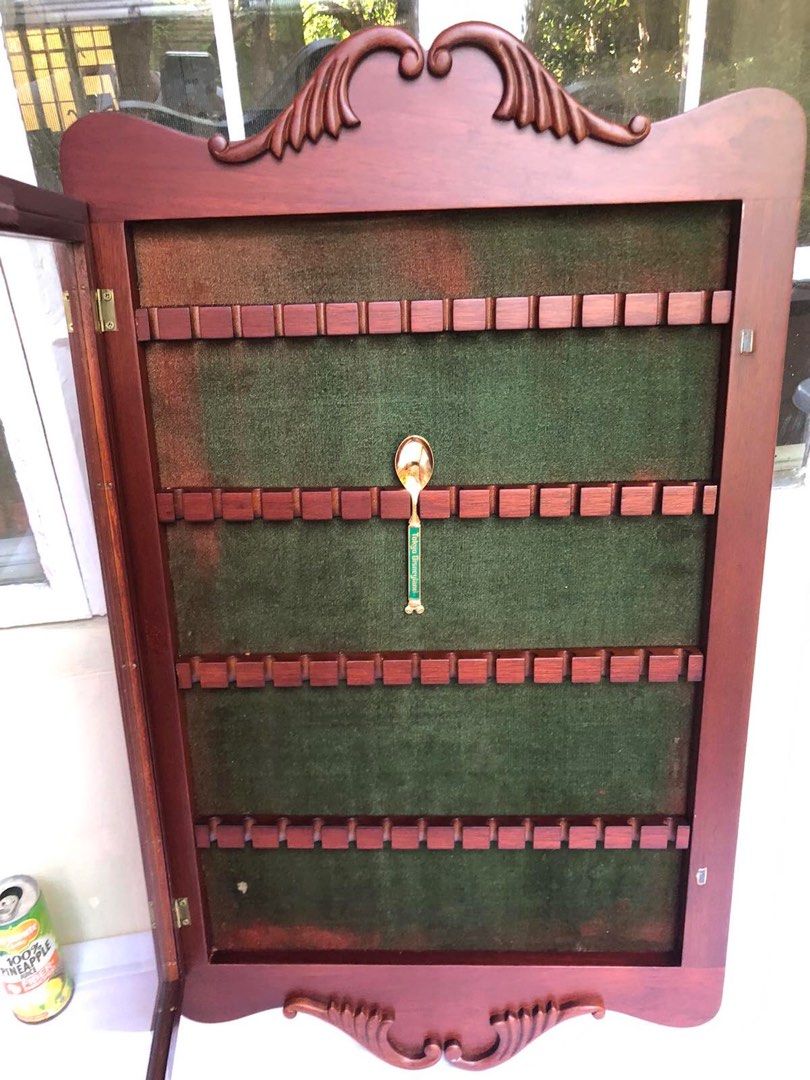 Vintage 56 Teaspoon Wooden Display Case Rack Holder Wall Cabinet with ...