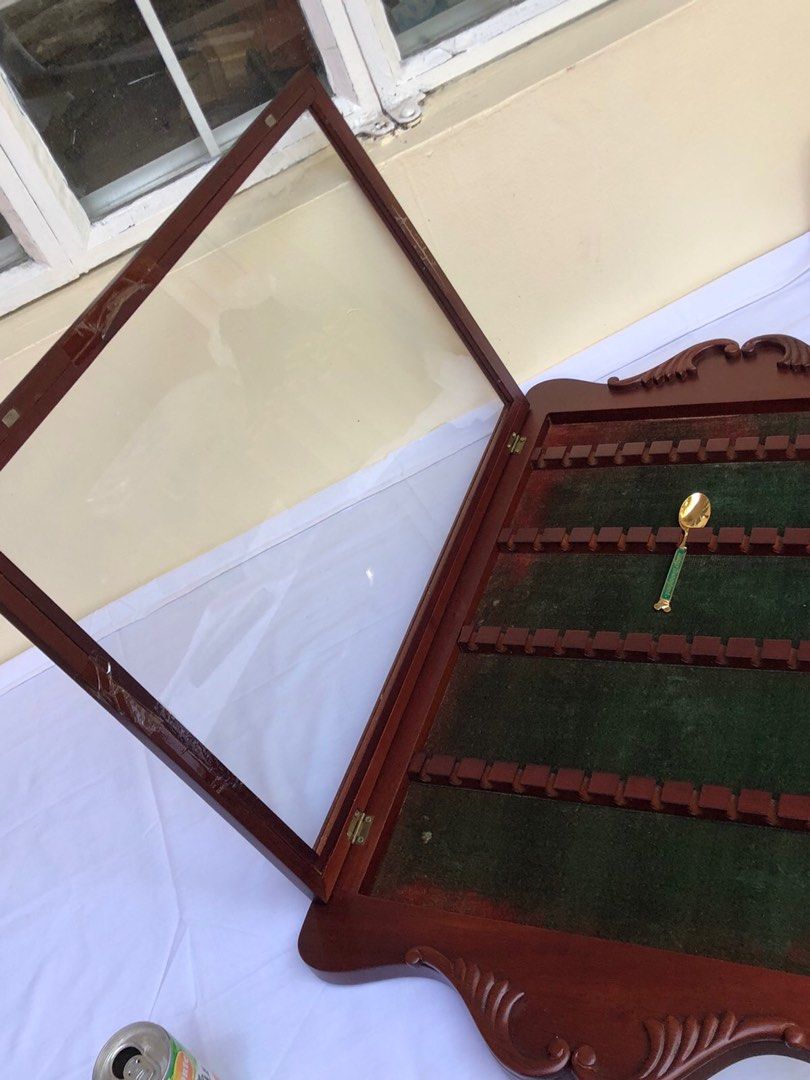 Vintage 56 Teaspoon Wooden Display Case Rack Holder Wall Cabinet with ...