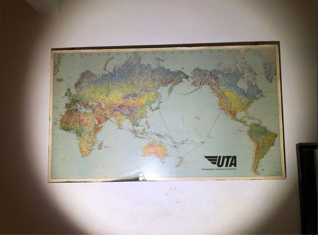 Vintage 70s UTA France Airlines Frame Printed In France / Very Big Wooden Frame Door Size ...