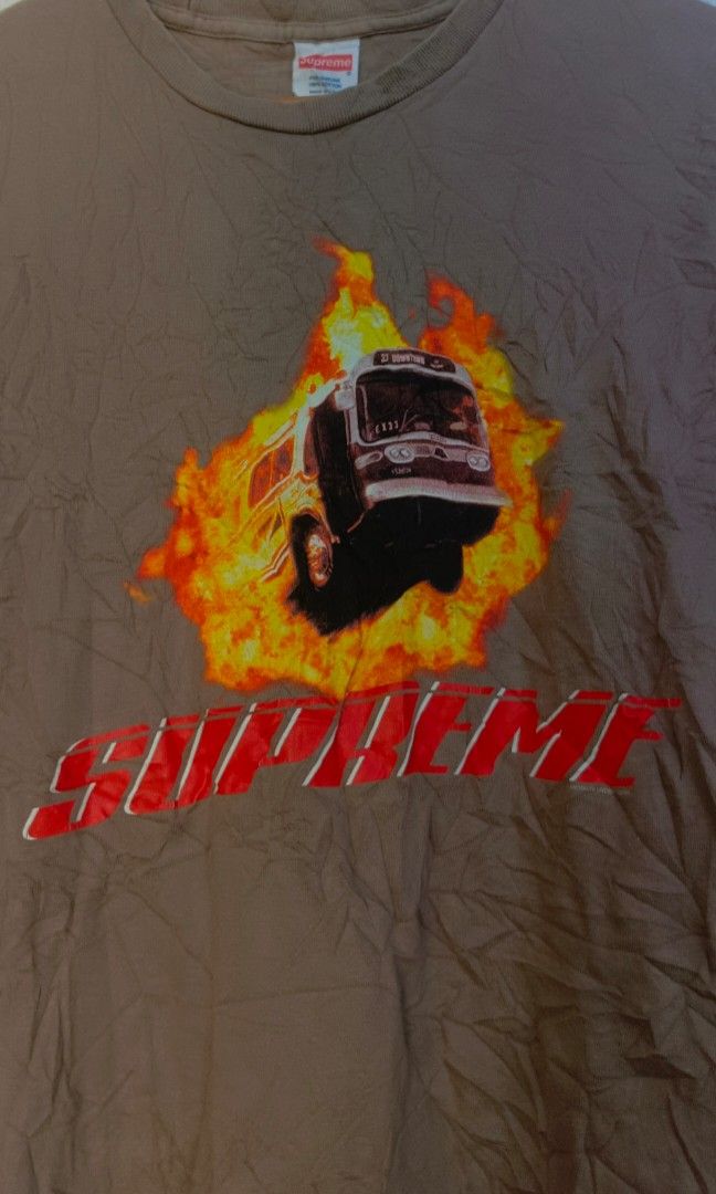 Vintage SUPREME "bus on fire" Logo tee., Men's Fashion, Tops & Sets ...