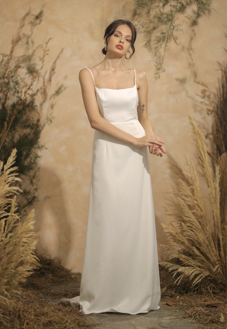 Zoo Label Soledad Maxi White Silk Dress / Minimalist Wedding Gown, Women's Fashion, Dresses ...