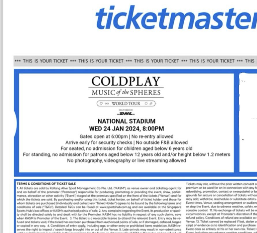 2X Coldplay Tickets -24 Jan 2024, Standing Pen, Tickets & Vouchers ...