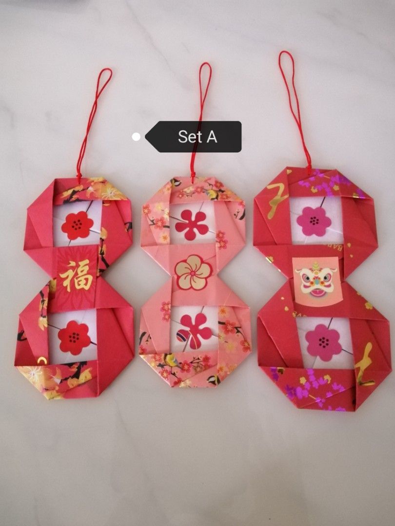 3 pcs "mini 8" cny decoration / cny lantern using red packet / ang pow ...