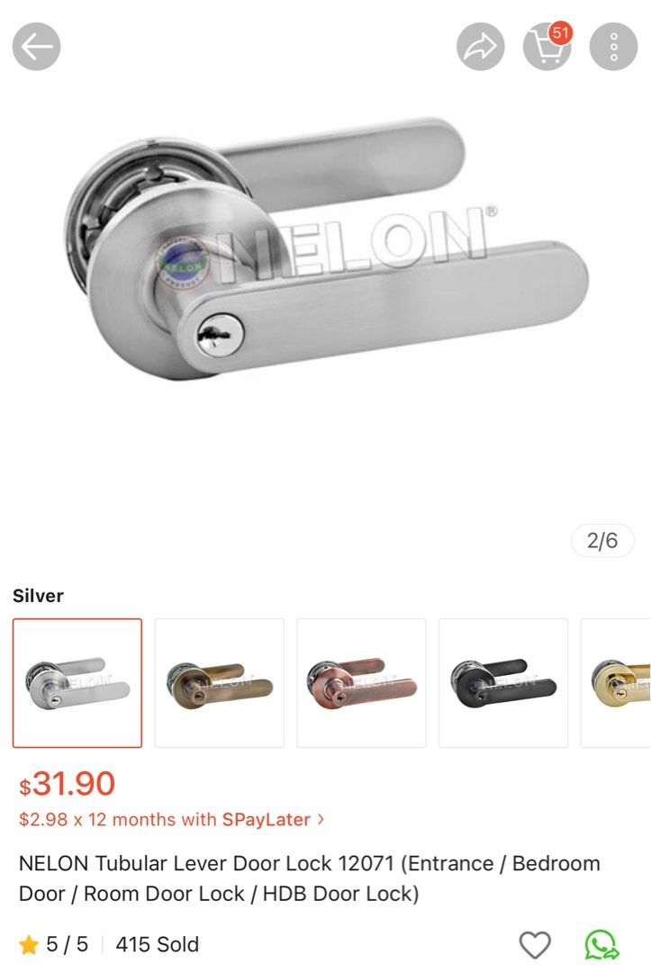 4 x Silver NELON Tubular Lever Door Lock 12071 (Entrance / Bedroom Door ...