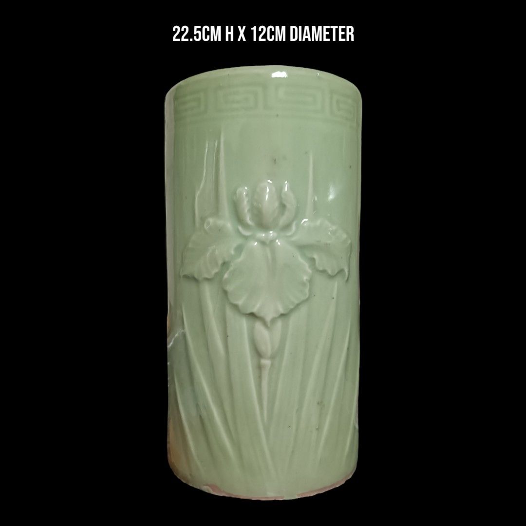 Antique Late 19th to Early 20th Century Carved Celadon Vase Iris Motif ...