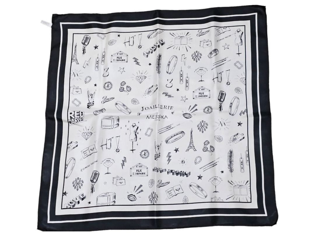 AUTHENTIC MESSIKA BLACK AND WHITE SCRIBBLE PRINT 56CM SQUARE SILK SCARF ...