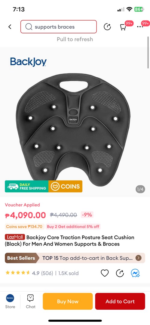 BackJoy SitSmart Core Traction Seat Cushion, Health & Nutrition, Braces, Support & Protection on ...