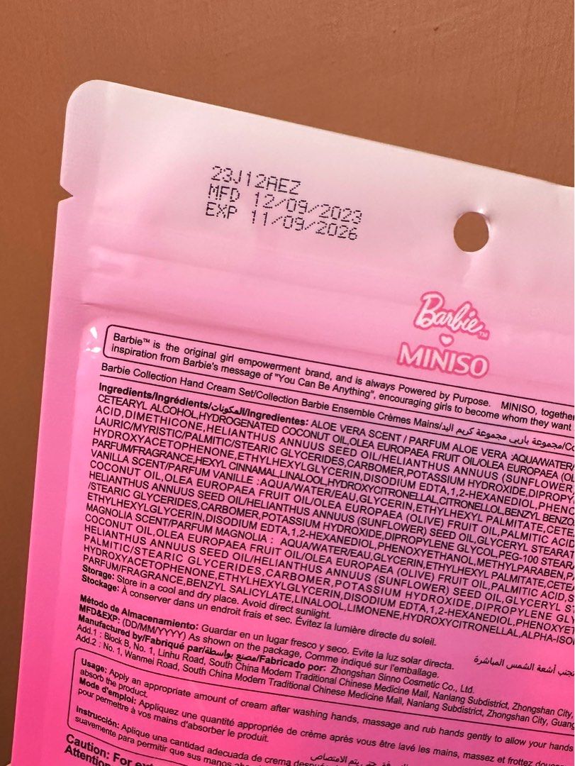 Barbie Miniso Hand Cream Set, Beauty & Personal Care, Hands & Nails on ...