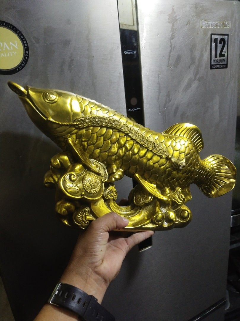 Brass lucky arowana statue display, Hobbies & Toys, Memorabilia ...