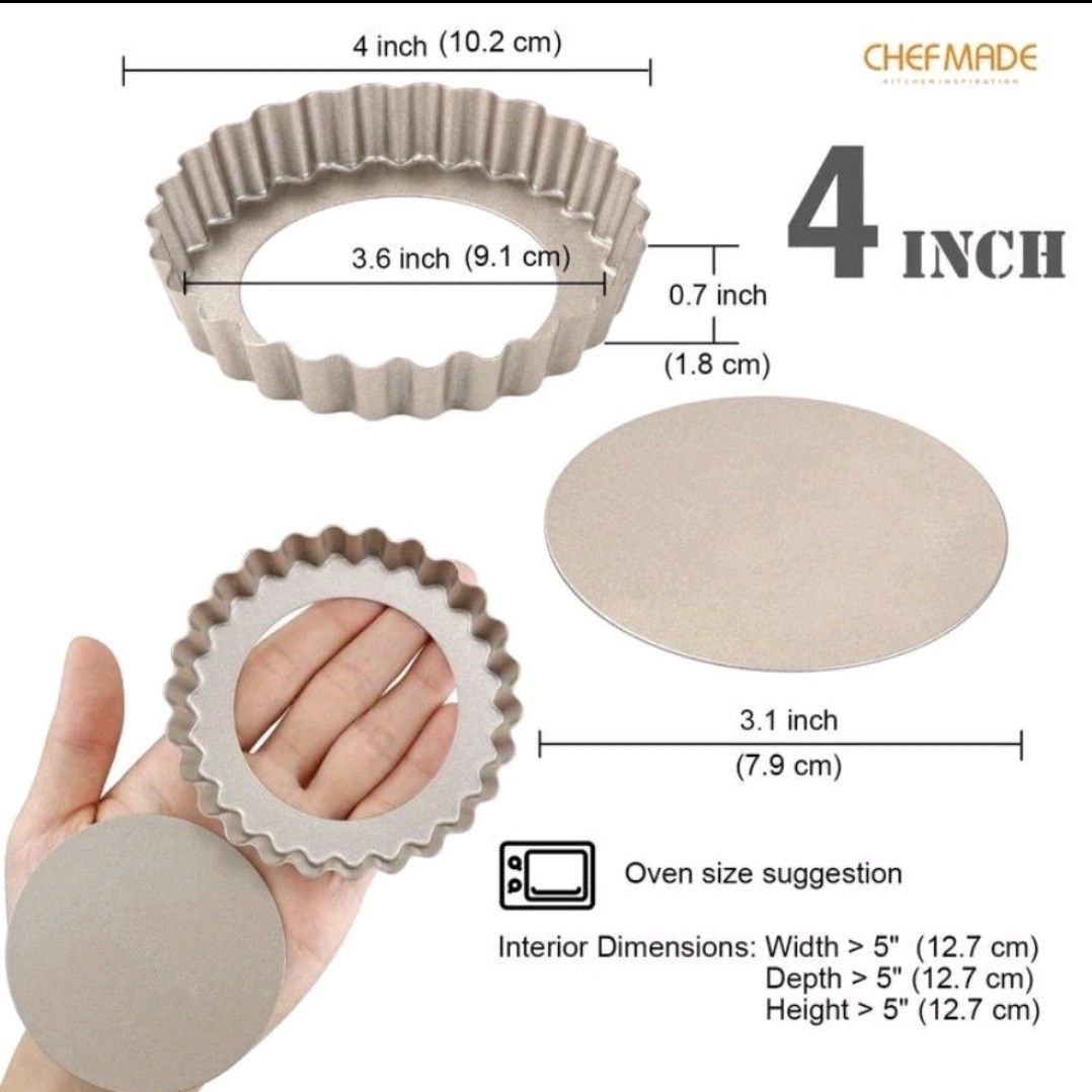 CHEFMADE 4 Inch Tart Pan Baking Tray Tartlet Removable base High ...