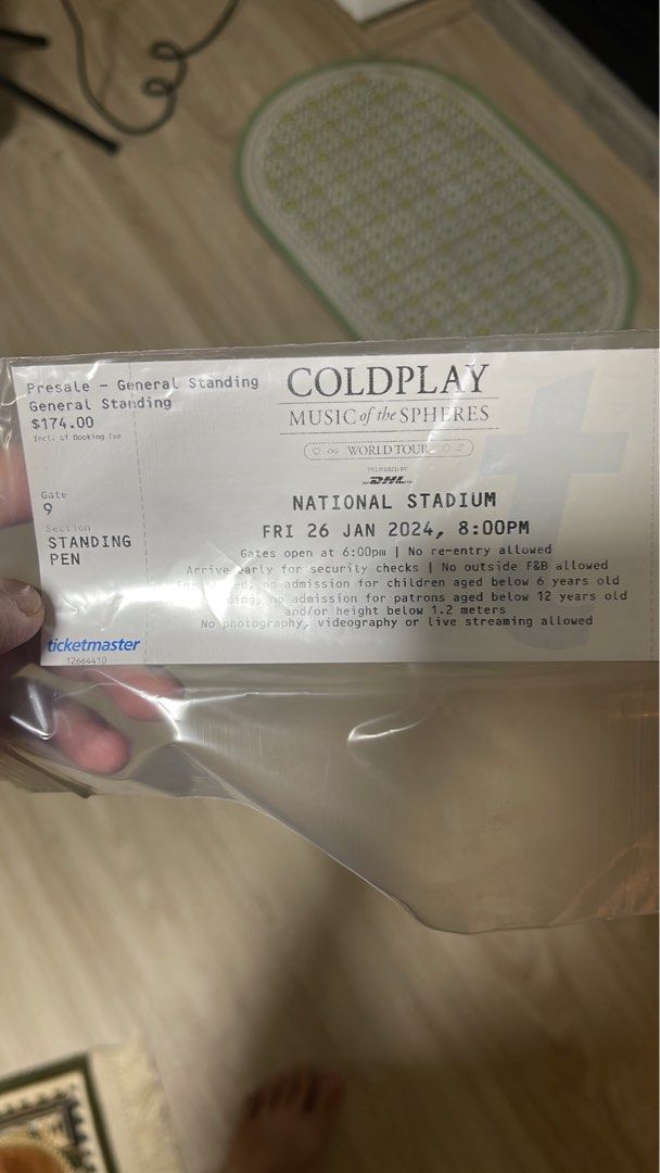 Coldplay Tickets for 26th January, General Standing X 2 physical ...