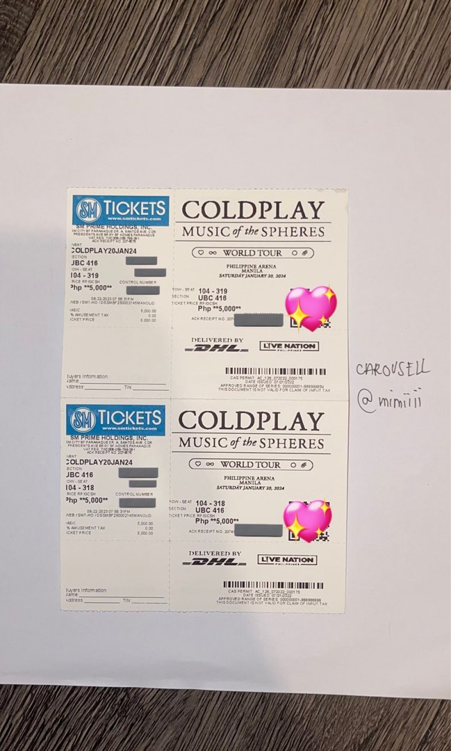 COLDPLAY UBC 8K EACH TICKET, Tickets & Vouchers, Event Tickets on Carousell