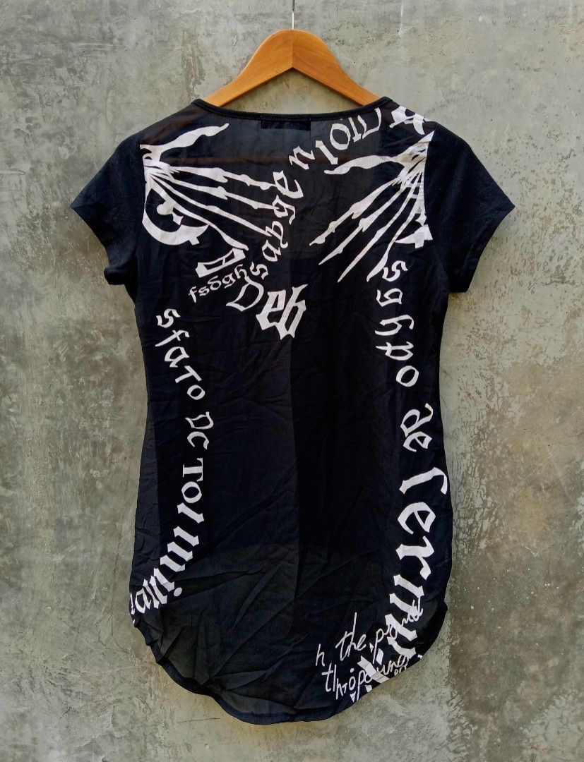 Cyber Y2K Goth Punk Skull Shirt Long Back, Women's Fashion, Tops ...