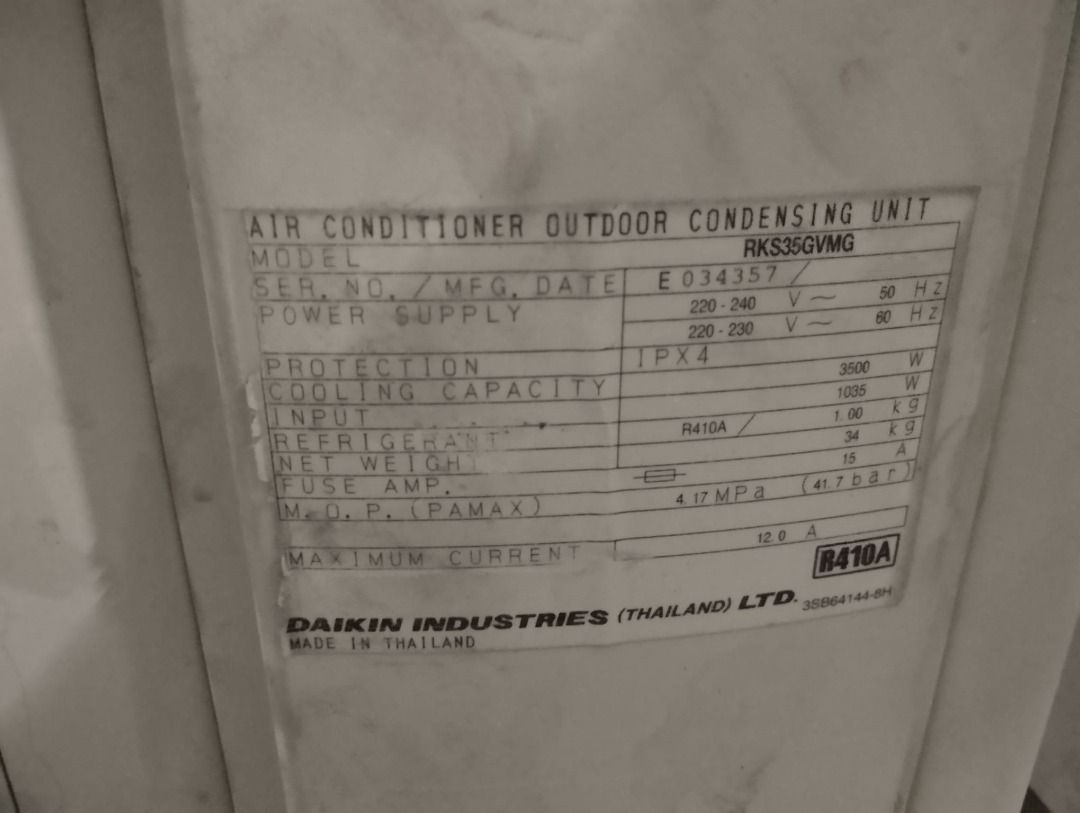 Daikin RKS35GVMG condenser only, TV & Home Appliances, Air Conditioners & Heating on Carousell