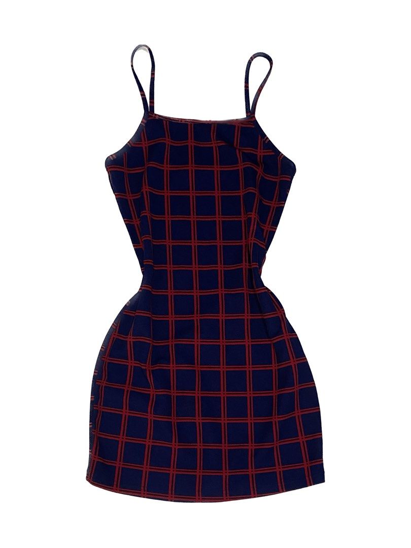 DARK BLUE CHECKERED MINI DRESS, Women's Fashion, Dresses & Sets ...