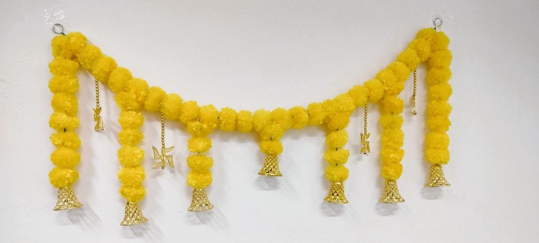 Decorative Toran - Artificial Marigold Flower with bells/3ft width/for ...