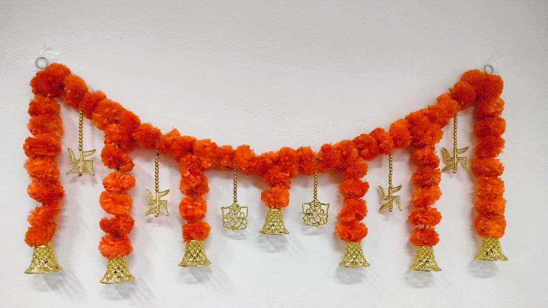 Decorative Toran - Artificial Marigold Flower with bells/3ft width/for ...