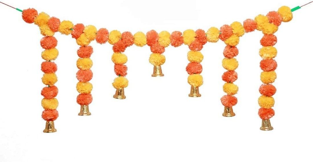 Decorative Toran - Artificial Marigold Flower with bells/3ft width/for ...
