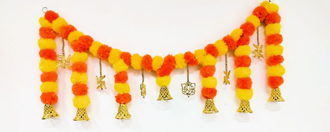 Decorative Toran - Artificial Marigold Flower with bells/3ft width/for ...