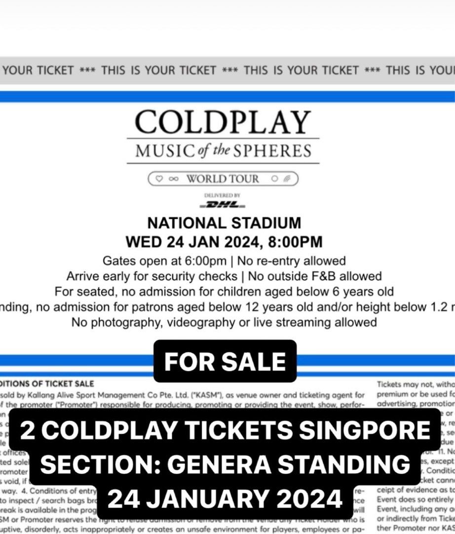 FOR SALE 2 COLDPLAY TICKETS - GENERAL STANDING - 24 JAN, Tickets ...