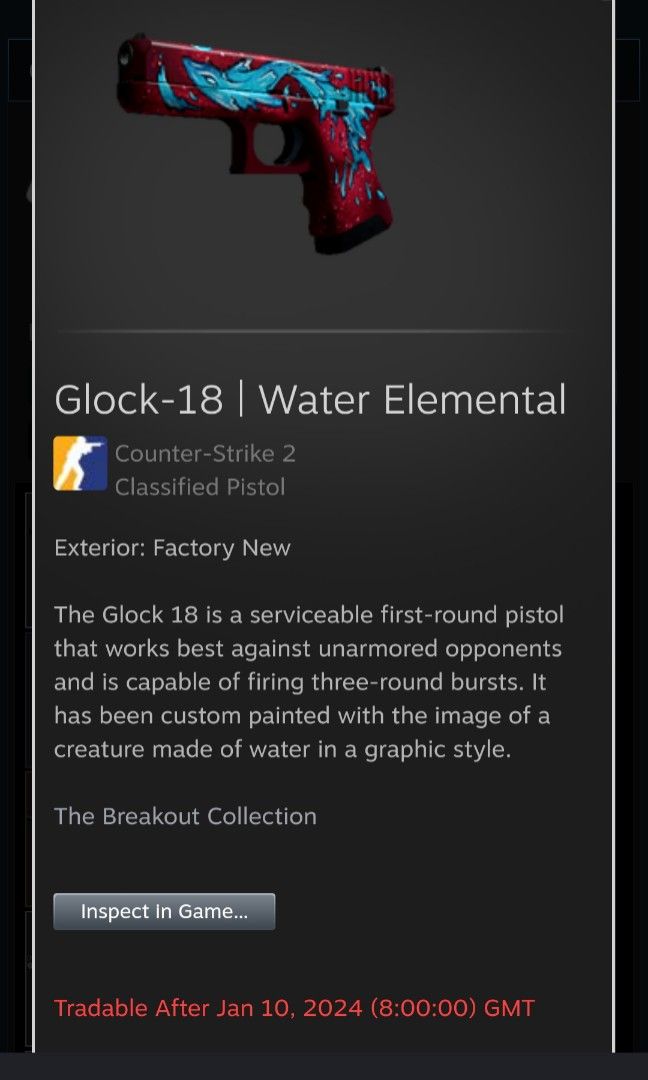 GLOCK 18 WATER ELEMENTAL FN, Video Gaming, Gaming Accessories, In-Game ...