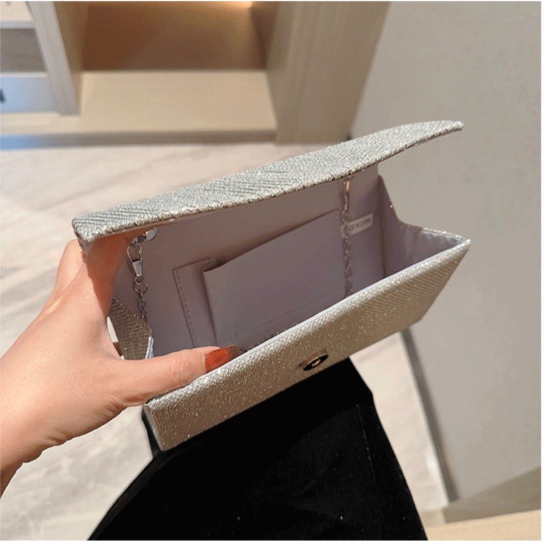 Gold Glitter Dinner Clutch, Women's Fashion, Bags & Wallets, Clutches ...