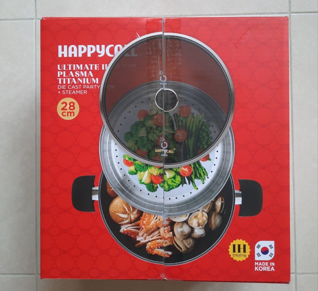 Happycall Plasma Titanium 28cm IH party Wok with Steamer, TV & Home Appliances, Kitchen ...