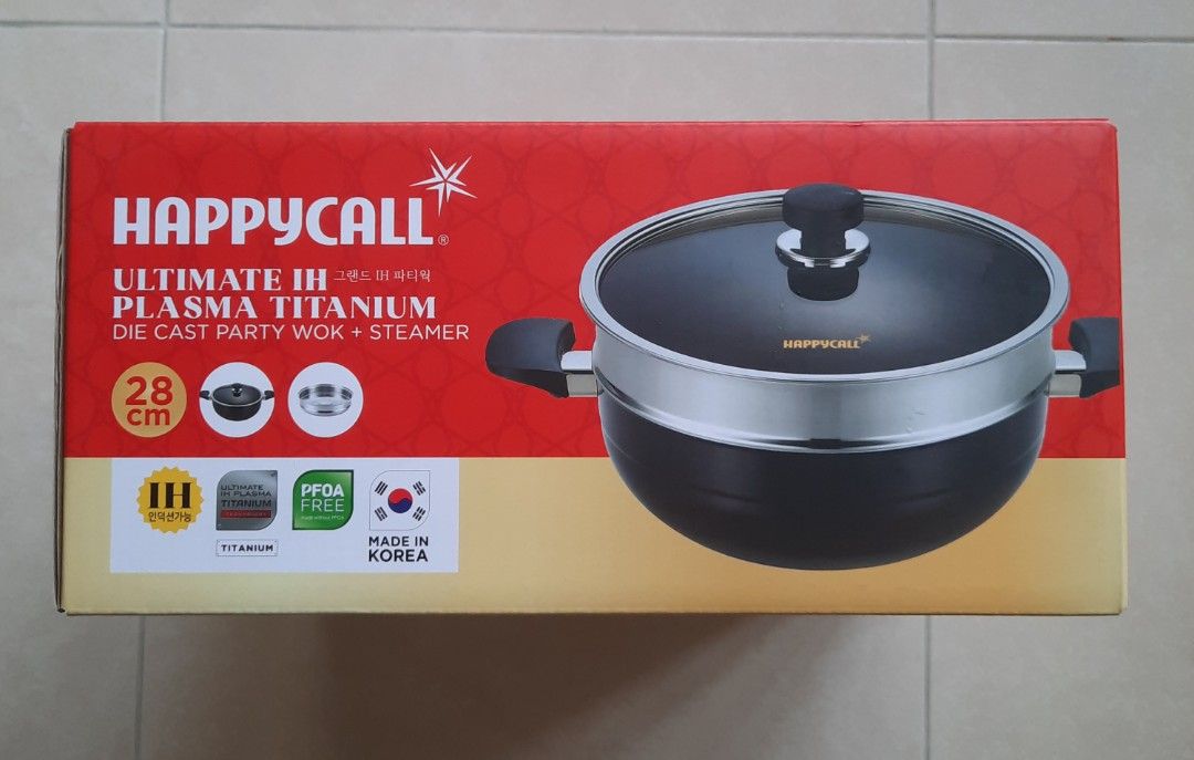 Happycall Plasma Titanium 28cm IH party Wok with Steamer, TV & Home Appliances, Kitchen ...