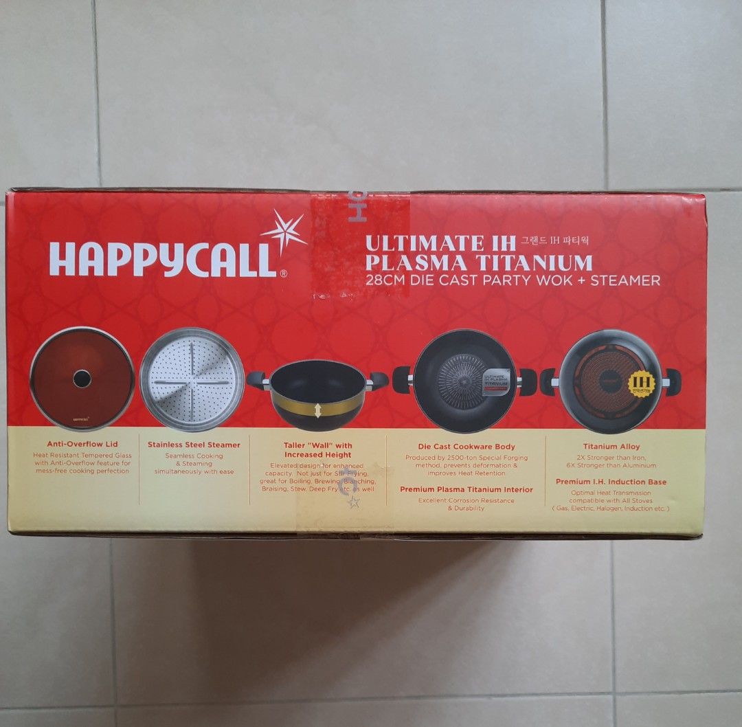 Happycall Plasma Titanium 28cm IH party Wok with Steamer, TV & Home ...