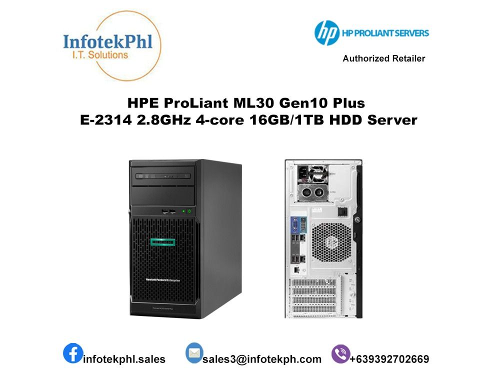 HPE ProLiant ML30 Gen10 Plus E-2314 2.8GHz 4-core 16GB/1TB HDD Server, Computers & Tech, Office ...