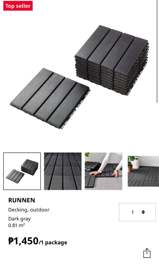 IKEA Runnen Outdoor Tiles/Flooring Dark Gray, Furniture & Home Living ...
